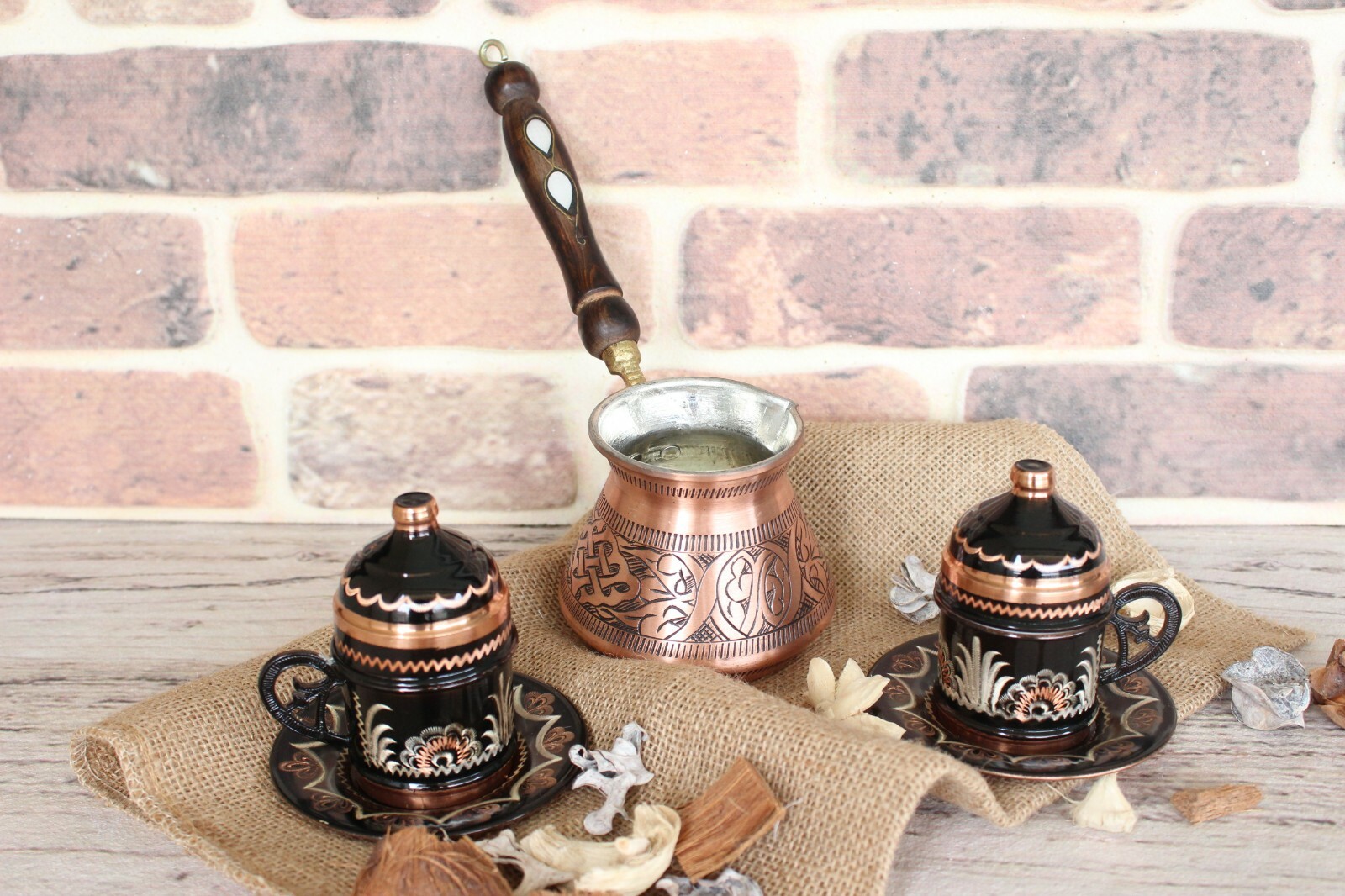 Handmade Copper Turkish Coffee Espresso Set, 2 Coffee Cup and Coffee ...