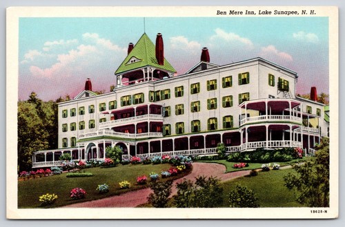 Ben Mere Inn Lake Sunapee NH Postcard Exterior View Colorful Flowers ...
