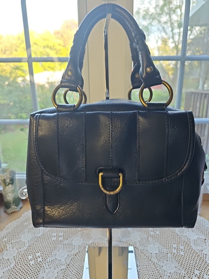 Frye And Co Womens Satchel Handbag Black Faux Leather Purse | eBay