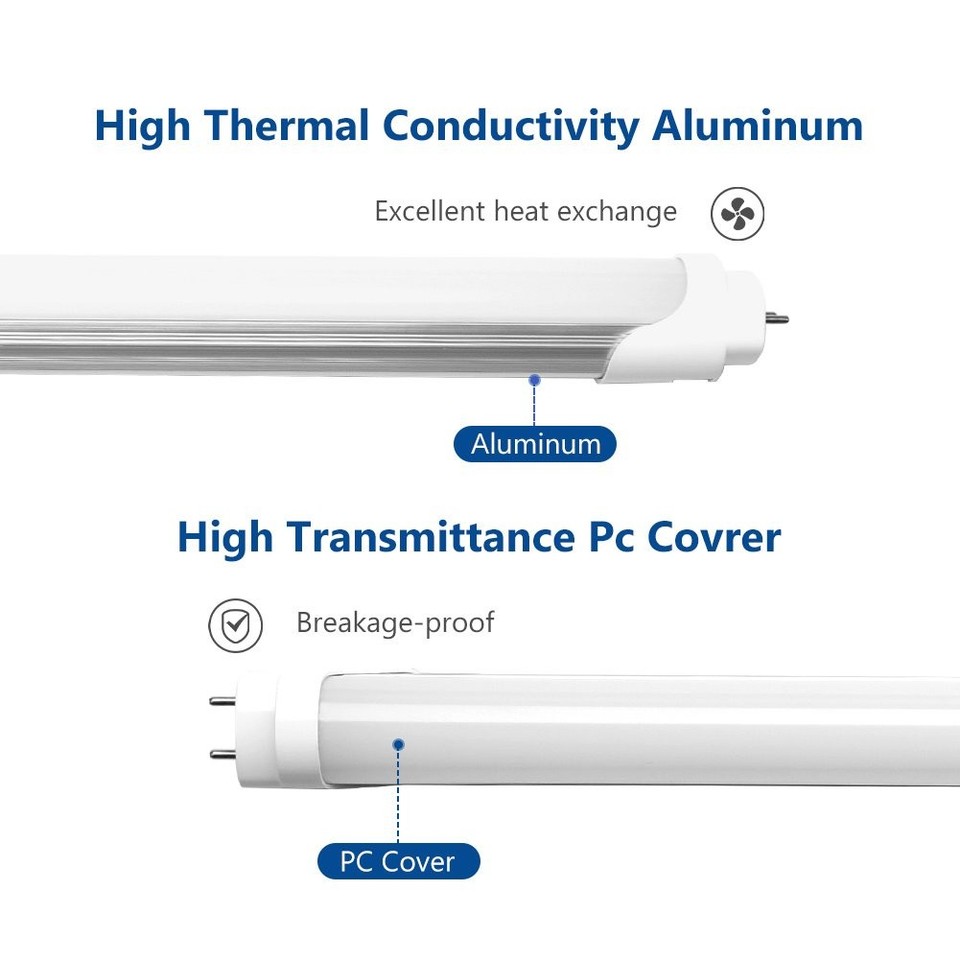 4' T8 LED Tube Light Milky Clear Ballast Bypass 6000K Fluorescent Pack ...