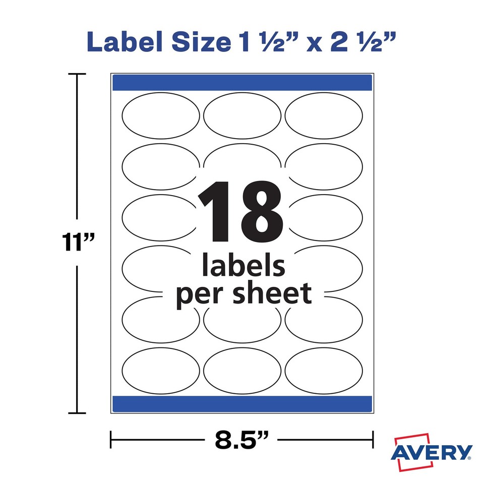 Avery Printable Blank Oval Labels, 1.5" x 2.5", Glossy White, 90 ...