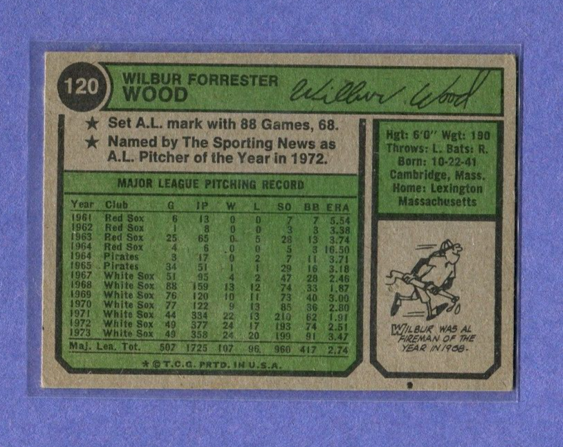 WILBUR WOOD CHICAGO WHITE SOX 1974 TOPPS MLB BASEBALL CARD #120 | eBay