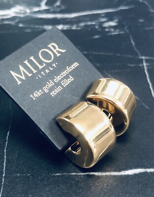 NEW *10g *14K GOLD MILOR ITALY Resin Core Wide Chunky Mini Huggie Hoop ...