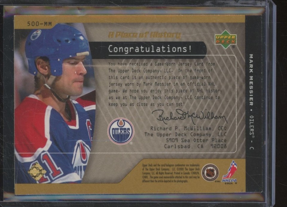 2000-01 Upper Deck A Piece of History 500 Goal Club MARK MESSIER Relic ...