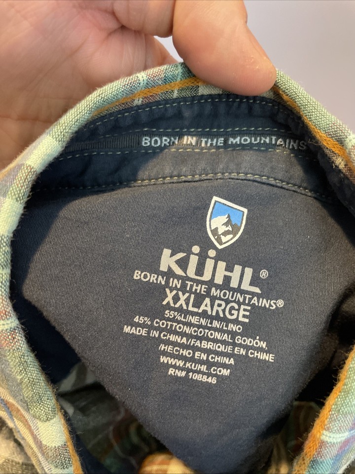 KUHL Logo Short Sleeve Button Outdoors CASUAL Shirt XXL COTTON / LINEN ...