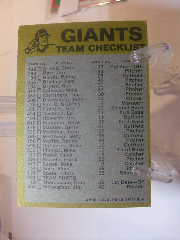 1974 Topps Team Checklists Two Asterisk (**) San Francisco Giants CL ...
