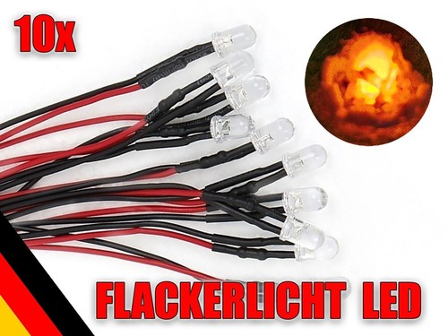 10x anschlussfertig verkabelt Flacker LED 5mm ORANGE Flackerlicht ...