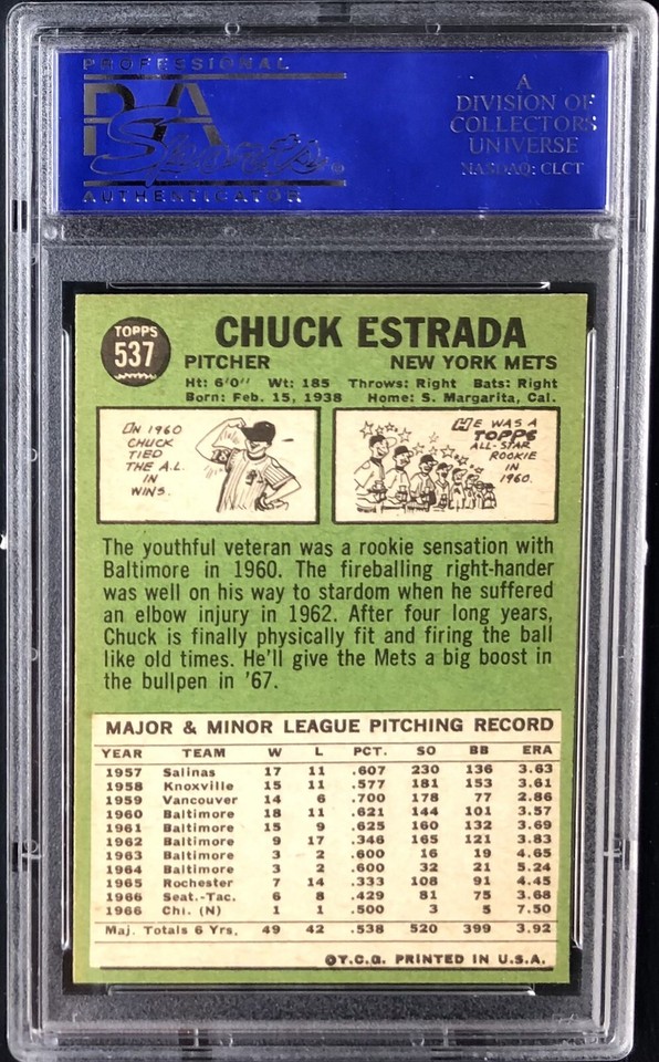 1967 TOPPS #537 CHUCK ESTRADA PSA 9 MINT METS | eBay