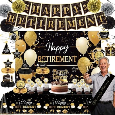 Retirement Party Decorations Includes Banner, Backdrop, Cake Topper ...