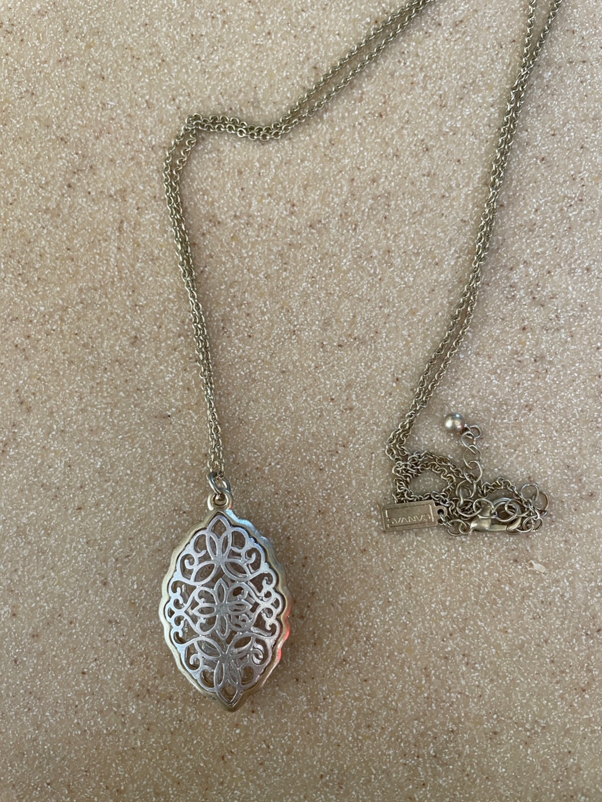 Canvas Necklace Pendant 3D silvertone Filigree Godltone Oval 30" & 3 ...