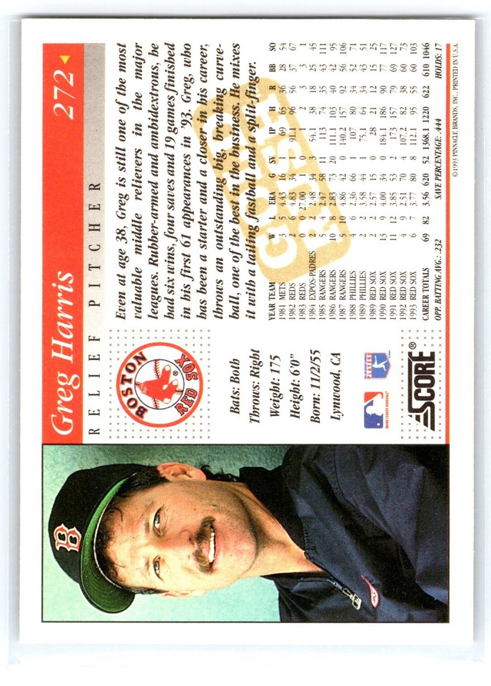 Greg A. Harris 1994 Score #272 Gold Rush | eBay