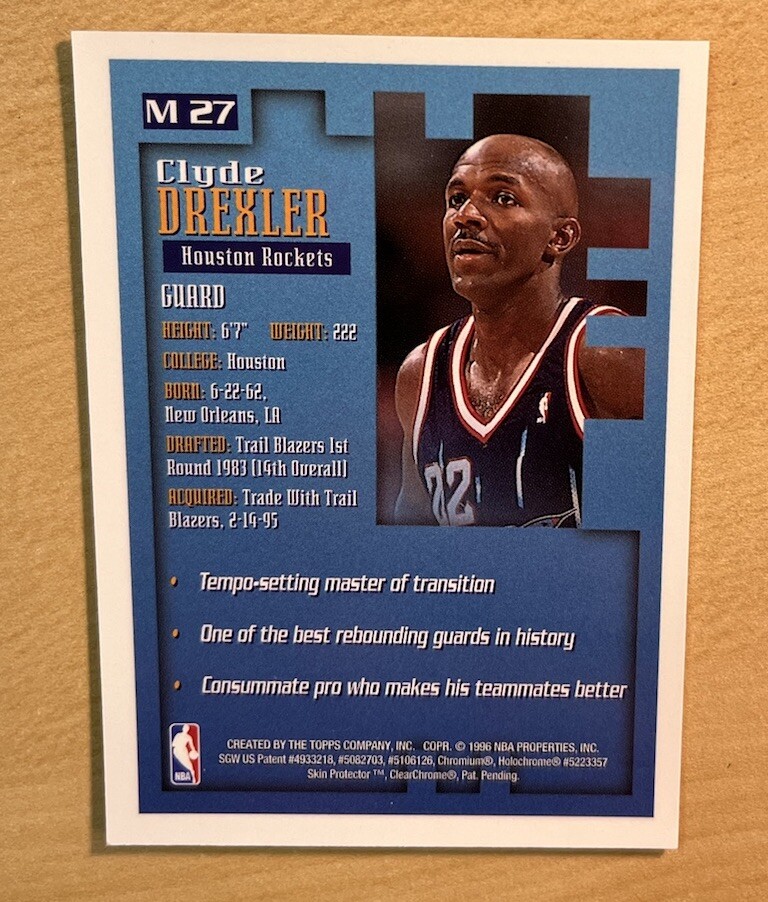 Clyde Drexler 1995-96 Topps Finest MYSTERY Silver Border Insert Card # ...