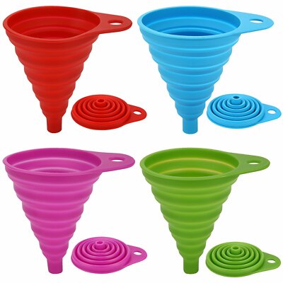 4 PCS Silicone Collapsible Funnel Set, Small Foldable, Flexible Kitchen ...