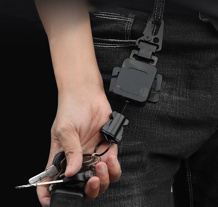 Tactical Retractable Metal Steel Key Ring Chain Nylon Rope Belt Clip ...