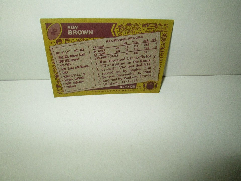 RON BROWN 1986 FOOTBALL CARD Topps #80 Rookie Rc Arizona St. LOS ...