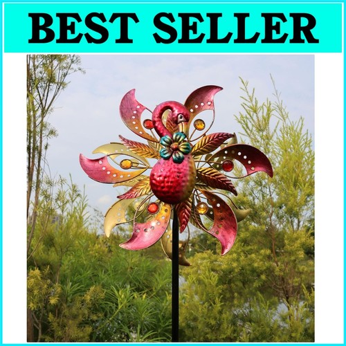 Kinetic Metal Wind Spinner with Flamingo Design & Solar Light for ...