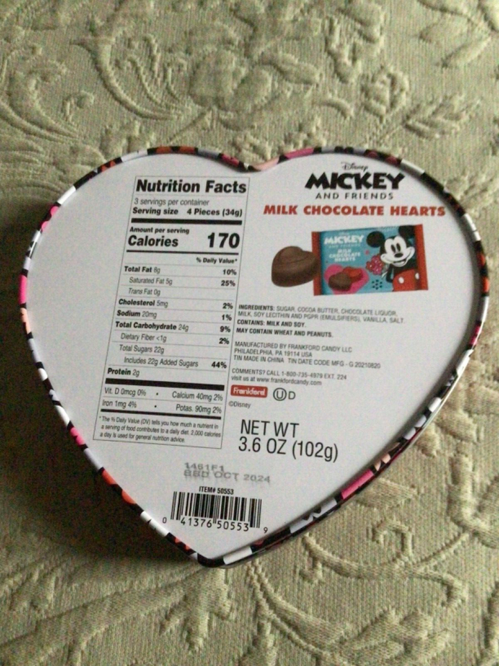 NEW Disney Mickey & Minnie Mouse Love You Heart Tin Milk Chocolate ...