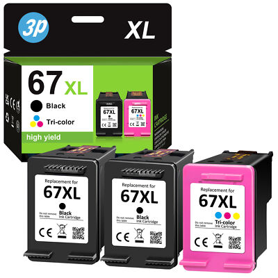 1-3PK 67-XL 67XL XXL Black & Color Ink for HP Deskjet 4158e Plus 4122 ...