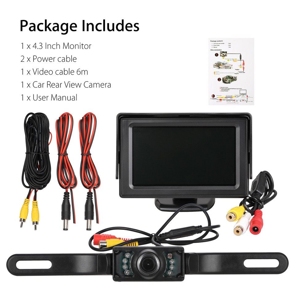 4.3 IR Backup Camera Monitor System Car Rear View Reverse Parking Night ...