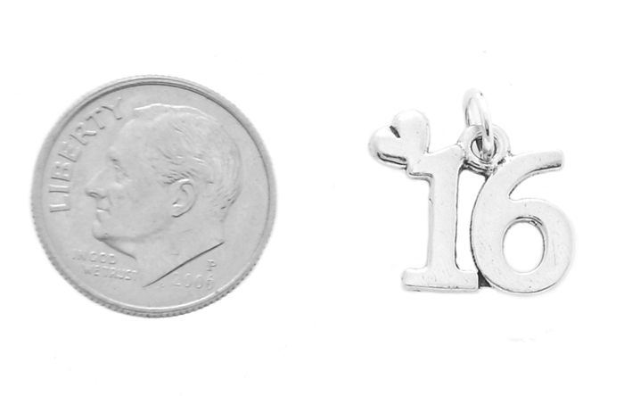 Sterling Silver Sweet 16 with Heart Sixteenth Birthday Charm or Pendant ...