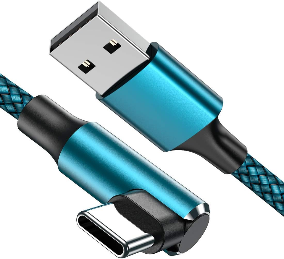 Type C Cable 90 Degrees Right Angle [3-Pack 10ft] Nylon Braided USB A ...