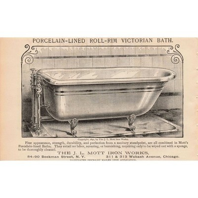 1891 J L Mott Iron Works Victorian Porcelain Lined Roll Rim Bathtub ...