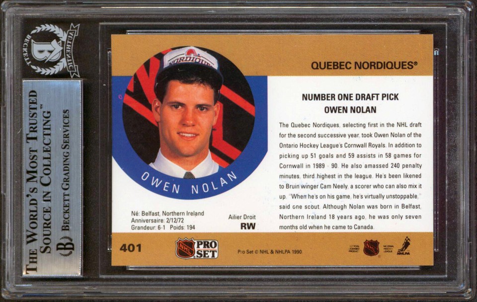 Nordiques Owen Nolan Authentic Signed 1990 Pro Set #401 Rookie Card BAS ...