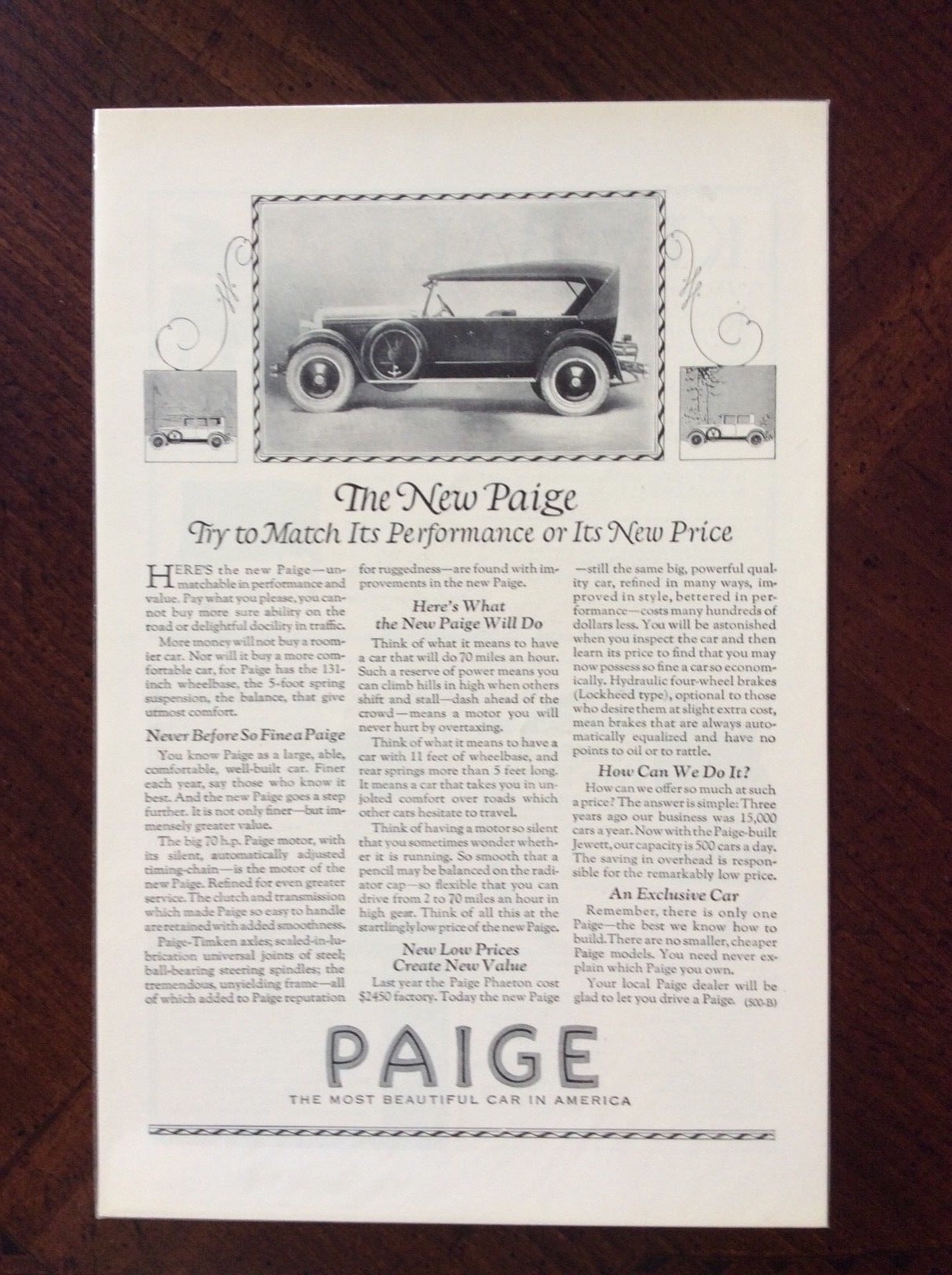 1924 vintage original ad Paige Automobile The Most Beautiful Car In ...