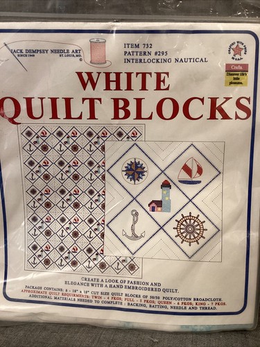 Jack Dempsey Needle Art 18" White Quilt Blocks Interlocking Nautical ...