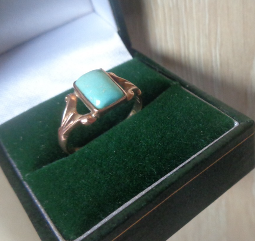 Rose Gold Turquoise Ring 9ct Antique hallmark 1915 Chester size O to P ...