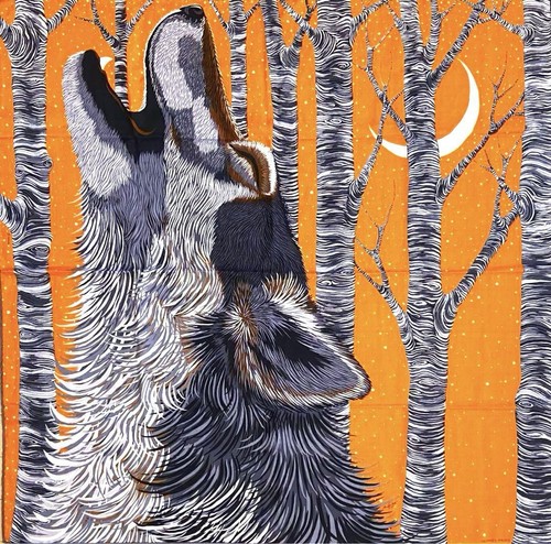 Hermès Cashmere Silk Scarf Awooooo Wolf Gray Orange 100 cm x 100 cm | eBay