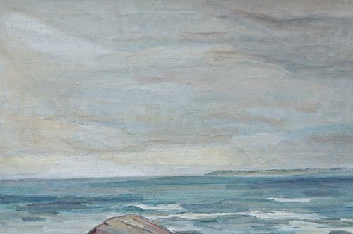 Knud Jespersen (1879-1954) - coastal landscape with sea, large oil on ...