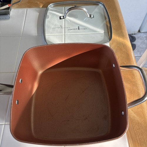 Copper Chef 11” Square Deep Dish Non-Stick Fry Frying Pan w/ Glass Lid ...