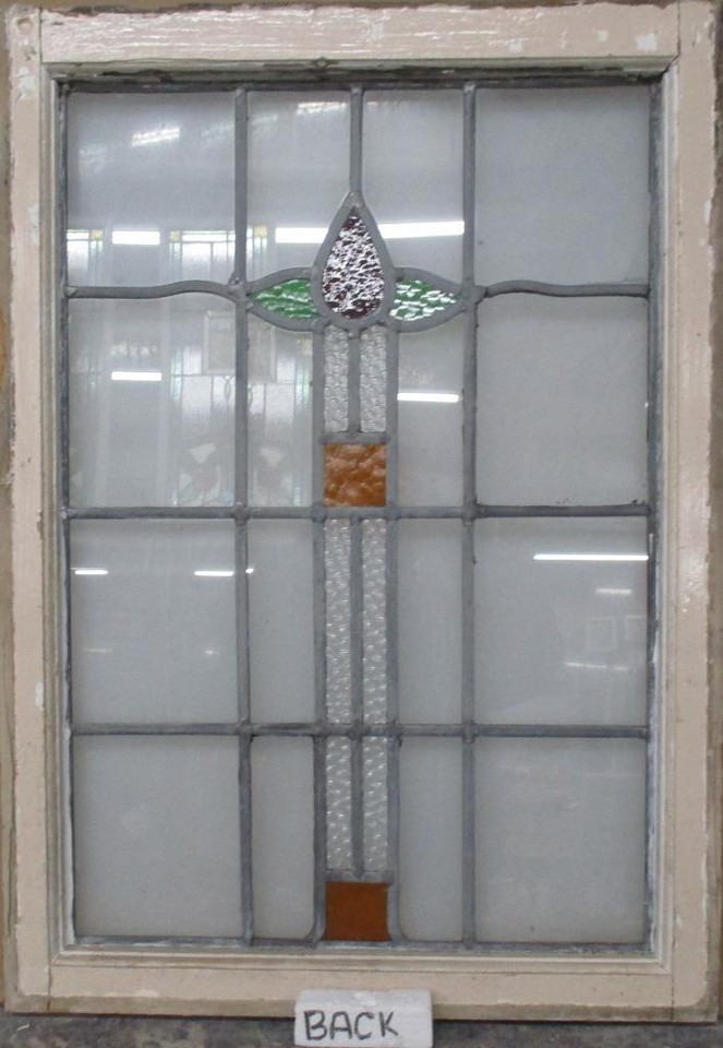 LARGE OLD ENGLISH LEADED STAINED GLASS WINDOW Simple Floral 22" x 31.25 ...