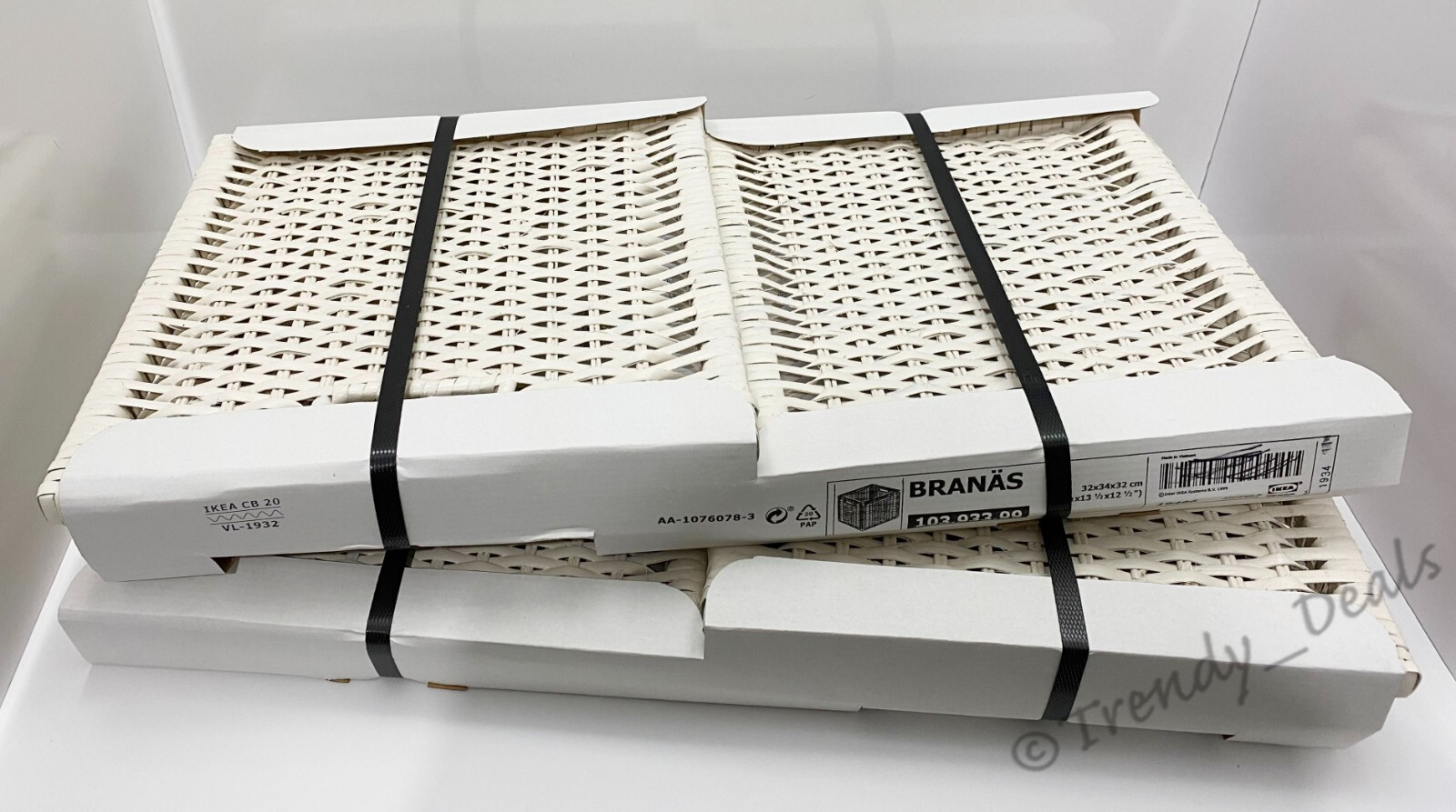 SET of 2 - Ikea BRANAS BRANÄS Box Basket Rattan White 12 ½ x 12 ½" x 13 ...