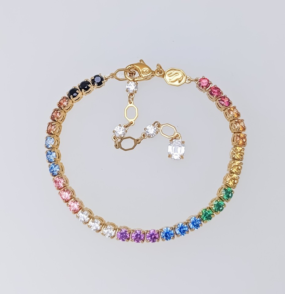 NEW 100% SWAROVSKI Gold Multicolored Crystal Matrix Tennis Bracelet ...
