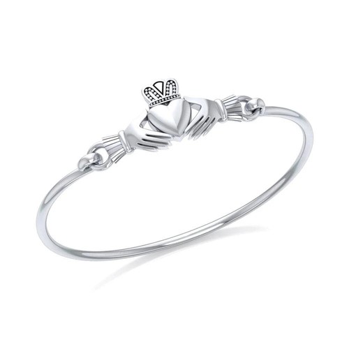 Irish Claddagh 925 Sterling Silver Spring Lock Bracelet Love Friendship ...