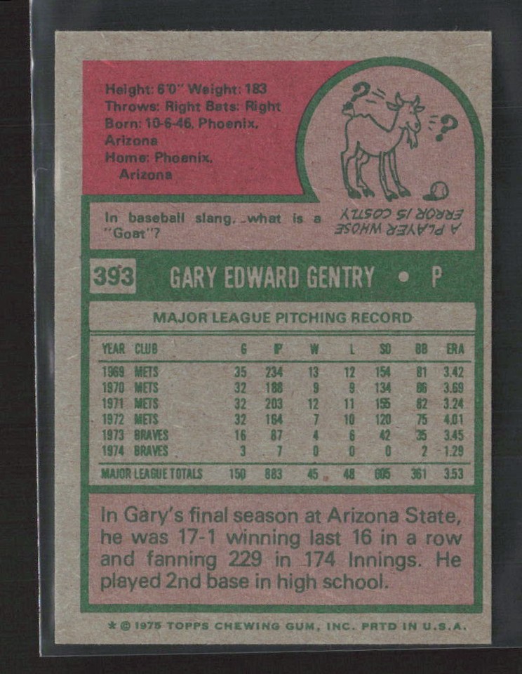 1975 Topps #393 Gary Gentry Excellent | eBay