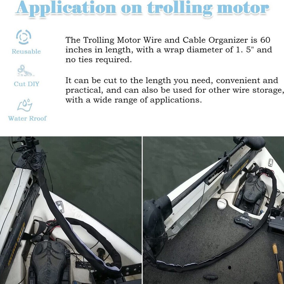 Motor Cable Organizer Sleeve, 60’’ Troll Wire Cable Cover for Outboard ...
