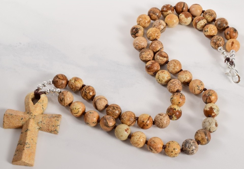 20" Egyptian Ankh Light Sandstone Jasper Pendant Beaded Necklace | eBay