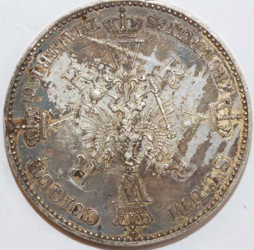 1861 German States Prussia Thaler Silver Coin Wilhelm Koenig Coronation ...