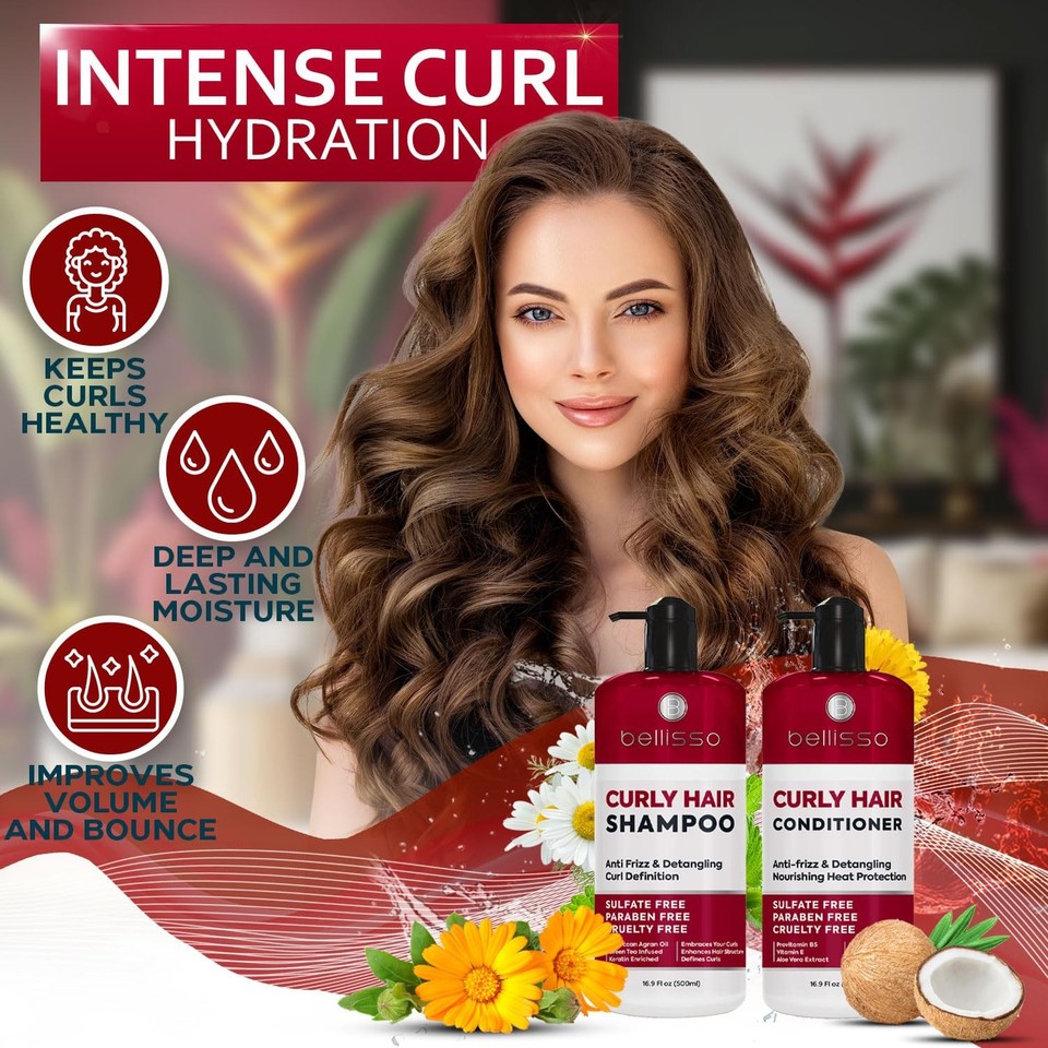 Curly Hair Shampoo and Conditioner Set - For Defining Wavy, Permed ...