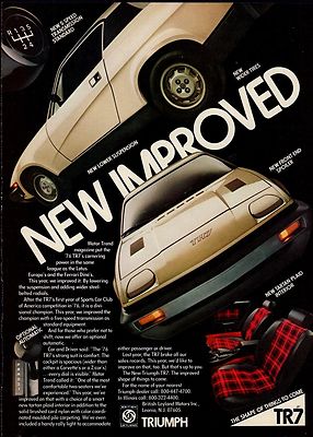 1976 TRIUMPH TR7 White Sports Car Photo AD Tartan Plaid Seats Front End ...