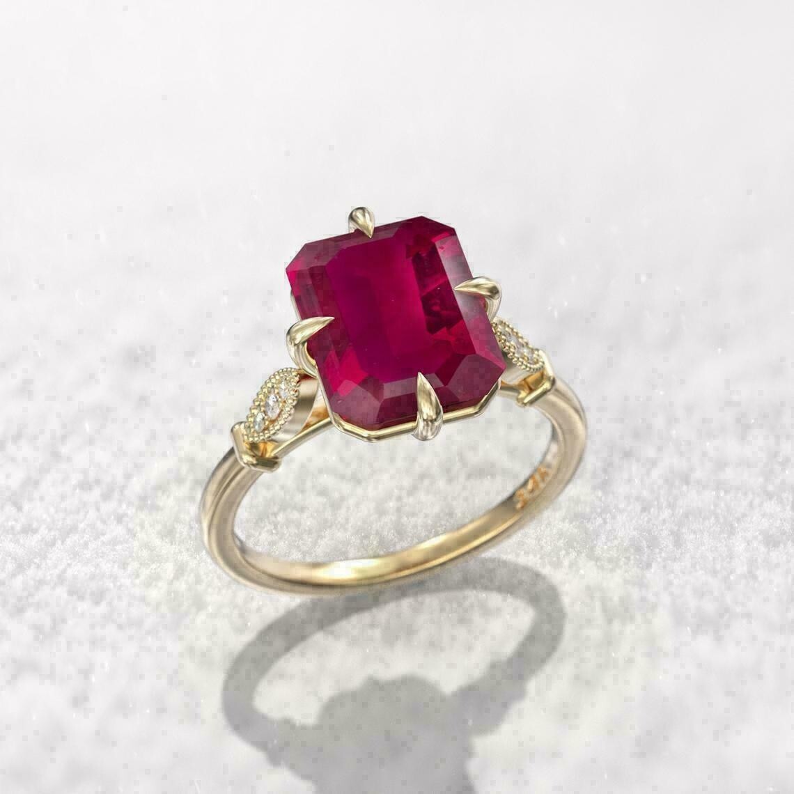 1.50Ct Radiant Lab Created Ruby Solitaire Women's Ring 14K Yellow Gold Plated | eBay