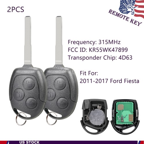 2 For Ford Fiesta 2011 2012 2013 2014 2015 2016 2017 Remote Key Fob ...