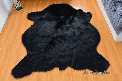 Plushy Bison Buffalo 5' x 6' Black Premium Faux Fur Rug Nonslip Suede ...