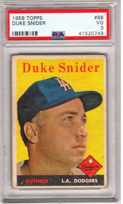 1958, TOPPS, DUKE SNIDER, CARD # 88, PSA 3 | eBay
