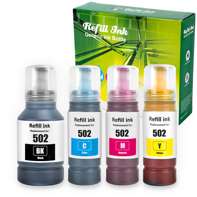 Refill Ink Bottle for Epson EcoTank 502 ET-4760 ET-2760 ET-2750 ET-3760 ...
