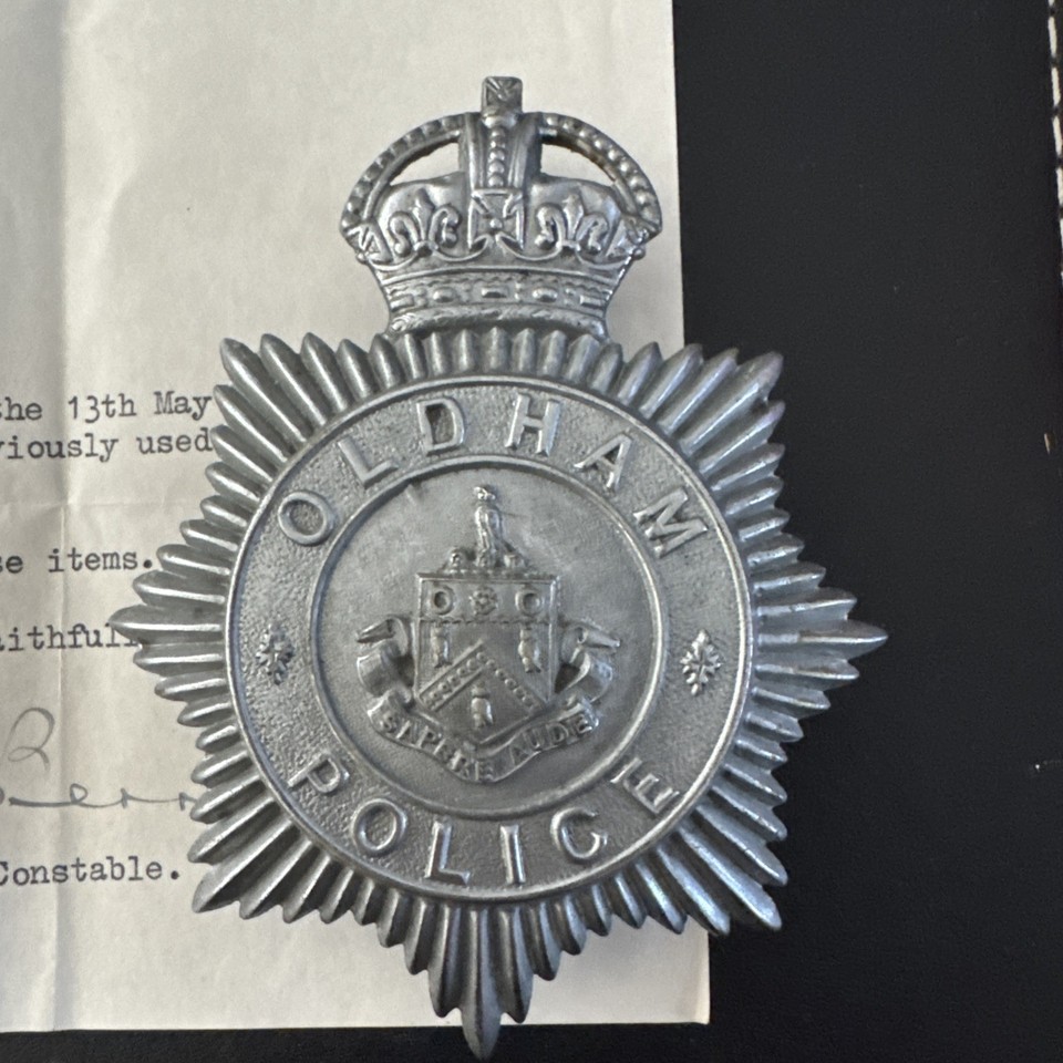 2 Rare Oldham Police Helmet Badges Plus Original Letter | eBay UK