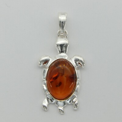 Cognac / Brown BALTIC AMBER Turtle Tortoise Pendant, 925 STERLING ...